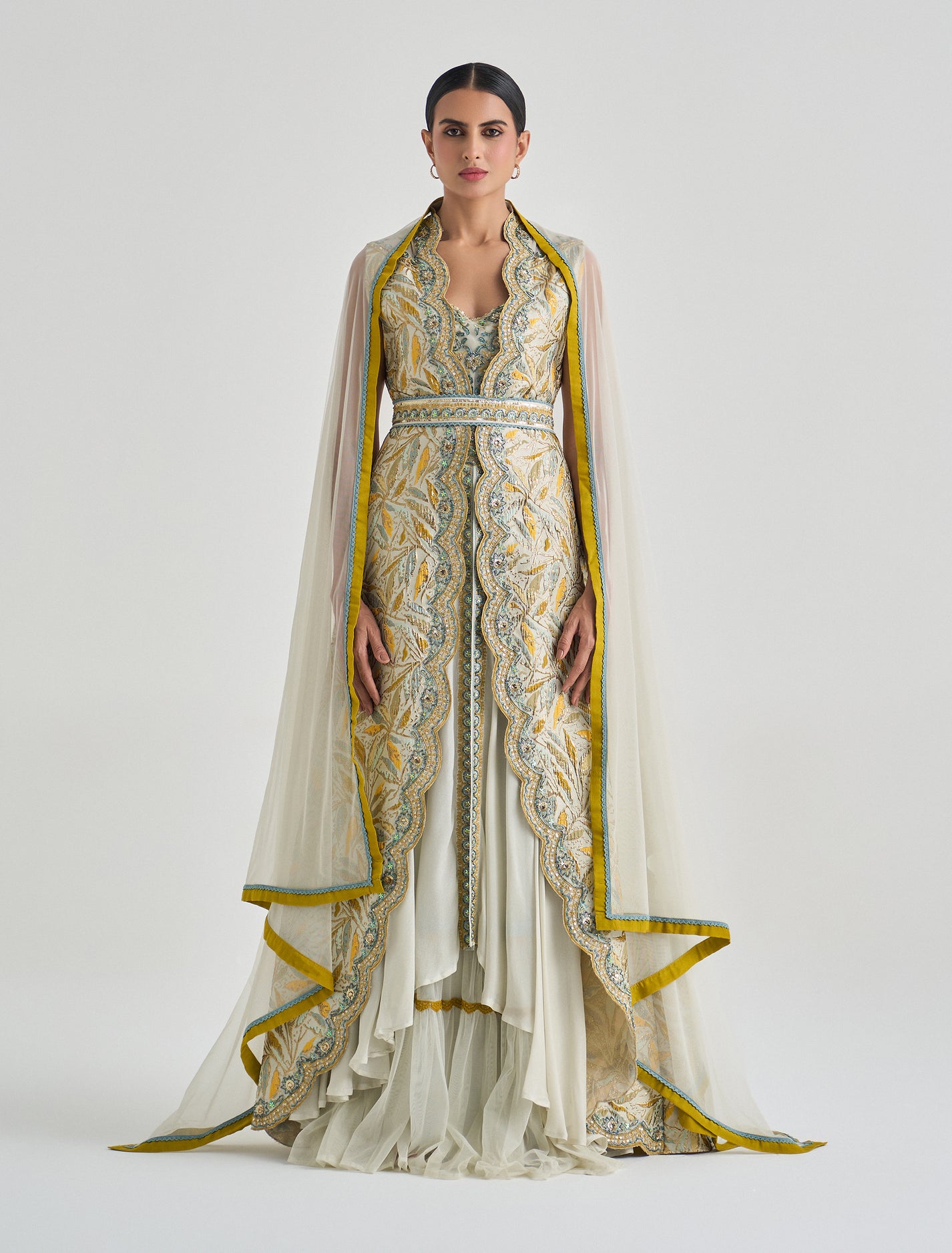 Embroidered yellow haute couture dress from Shalky