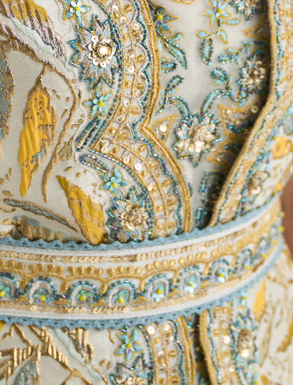 Embroidered yellow haute couture dress from Shalky