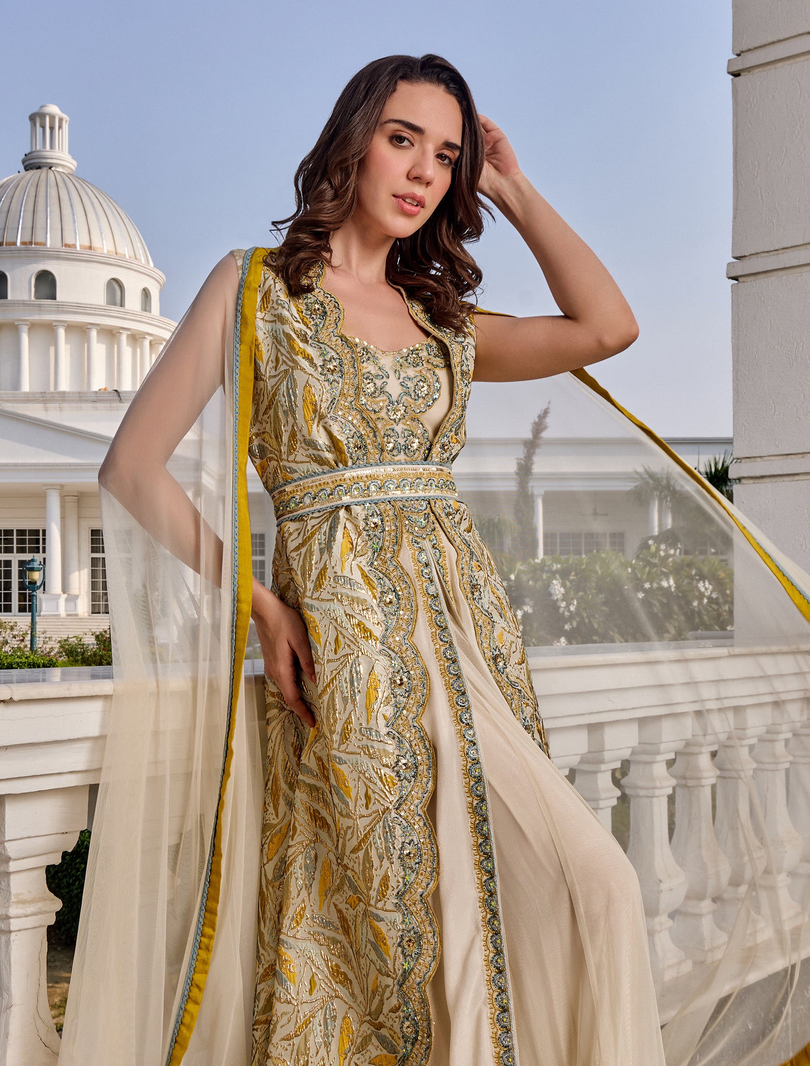 Embroidered yellow haute couture dress from Shalky