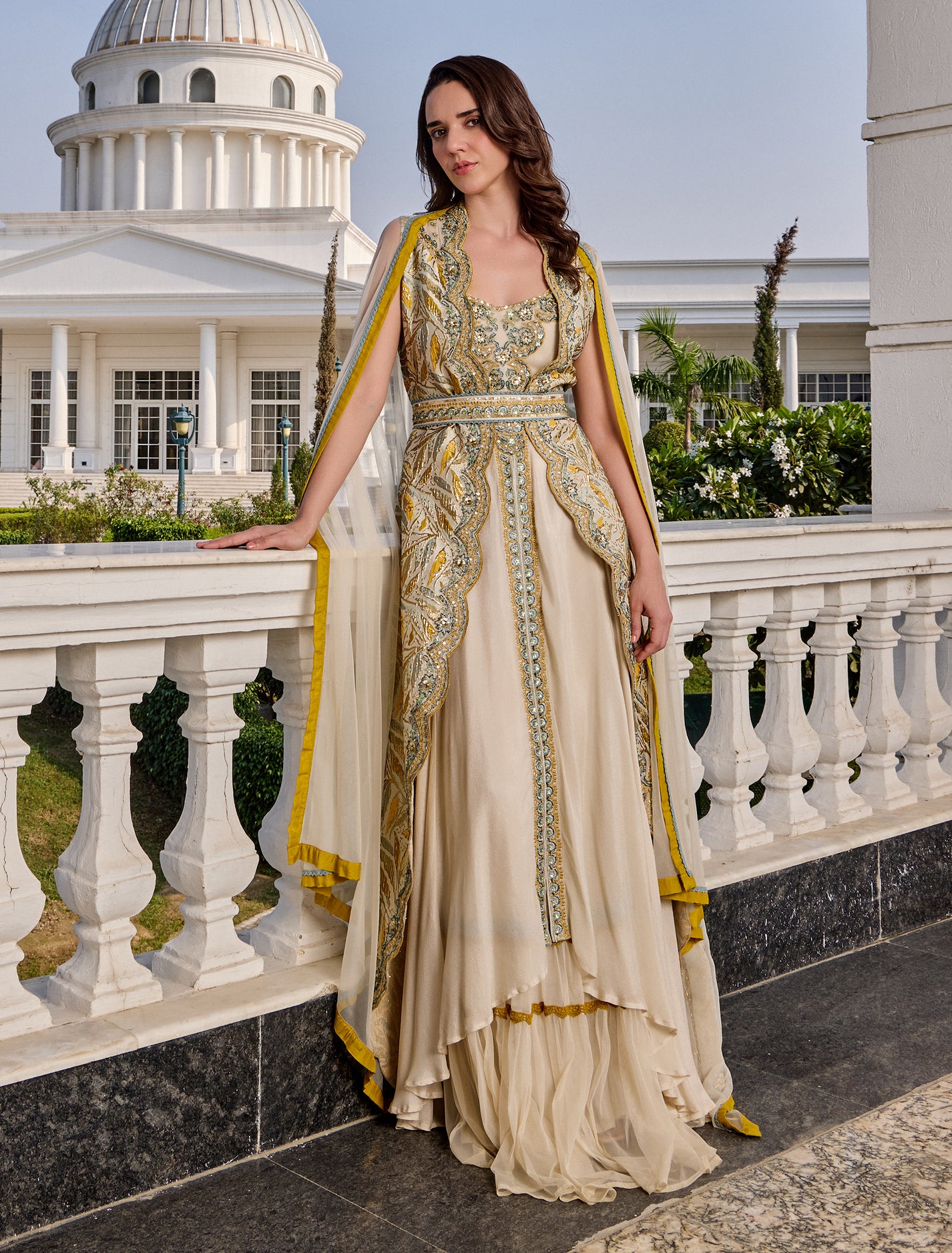 Embroidered yellow haute couture dress from Shalky