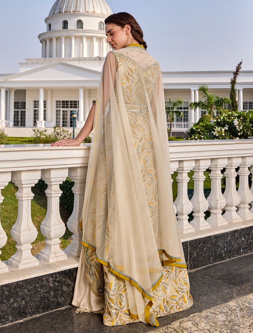 Embroidered yellow haute couture dress from Shalky